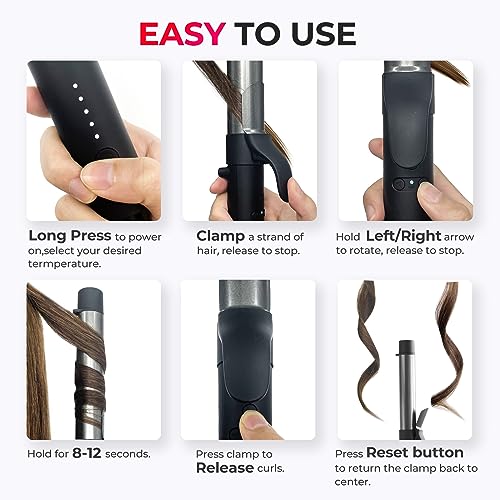 Rotating Curling Iron, TYMO Ionic Automatic Curling Iron 1 1/4 Inch for Medium/Long Hair, Travel Hair Curler Long Tourmaline Ceramic Barrel for Beach Waves, Up to 430β