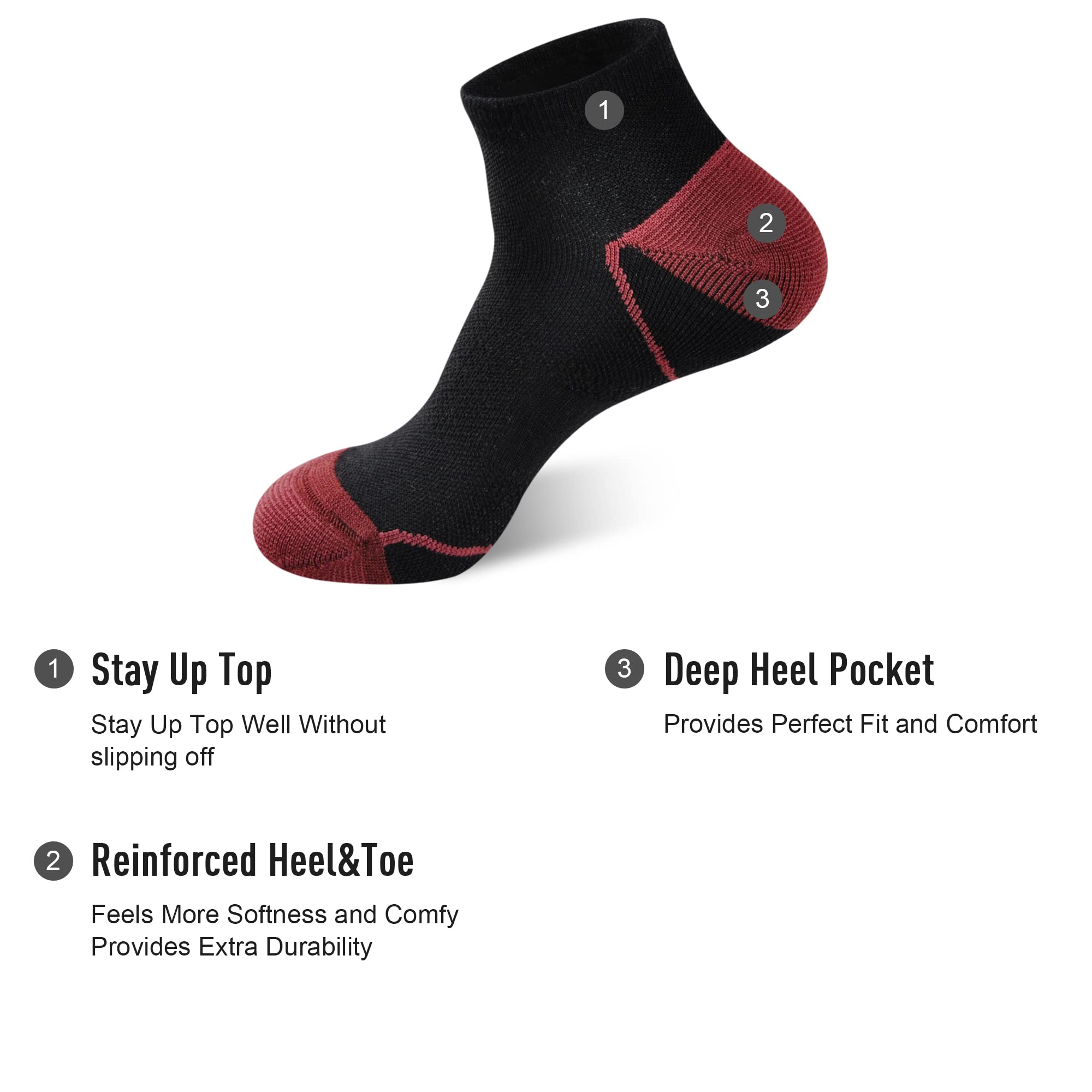 ECOEY Ultimate No Show Merino Wool Performance Athletic Running Socks for Men and Women (Black 4P, 9-11)
