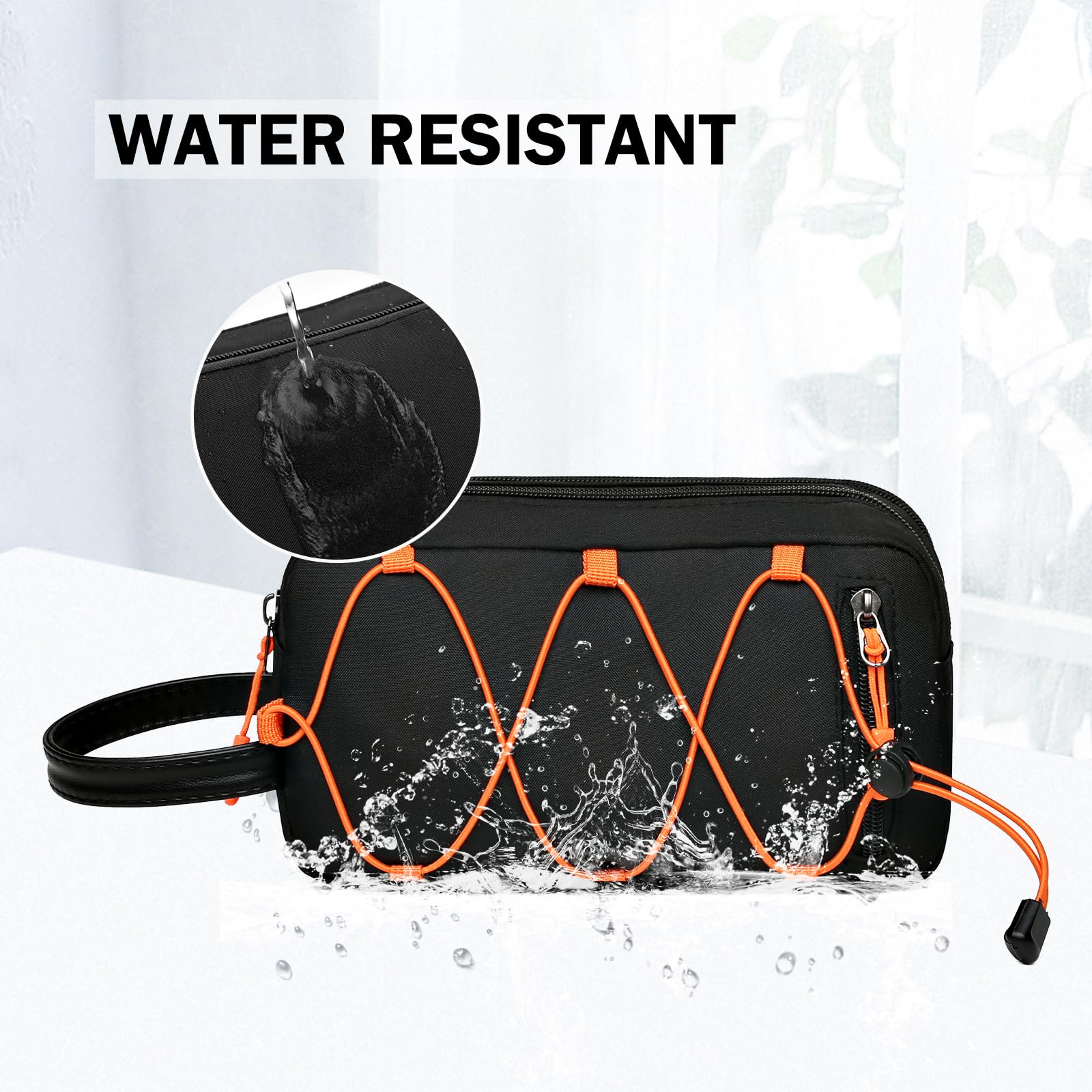 Droombouw Travel Toiltery Bag for Men Hanging Strap Shaving Bag Dorm Essential (Orange-1)