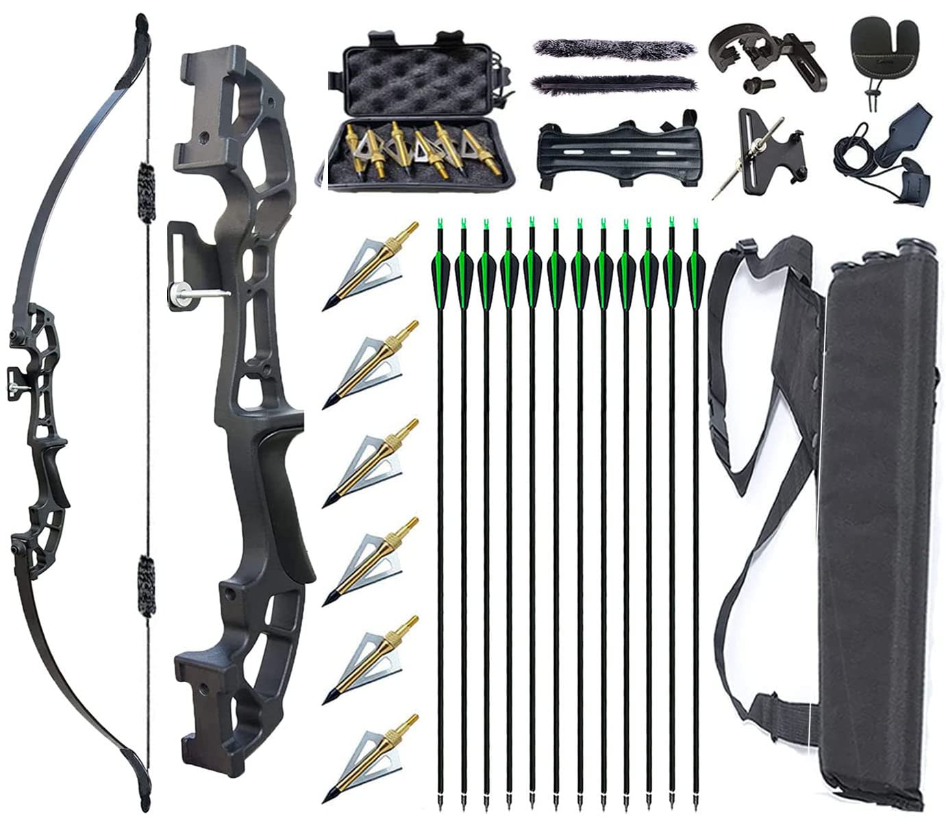 GOLRESOL 50" Archery Bow and Arrows for Adults Takedown Recurve Bow Right Hand Metal Riser with Arrows Quiver for Target Shooting Practice (Black,30Lb)