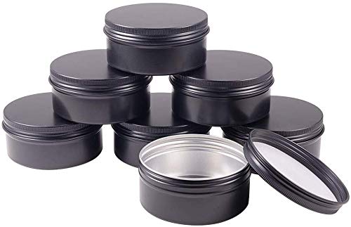 Healthcom 6 oz 12 Packs Black Round Aluminum Tin Cans Screw Top Metal Steel Tins Empty Slip Slide Cosmetic Sample Containers Storage Organization for Salve Crafts Spice Candles
