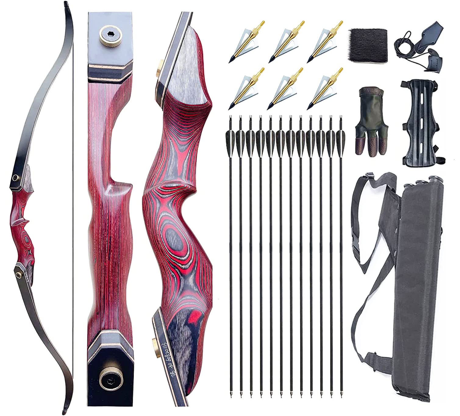 GOLRESOL 60" Archery Bow and Arrows Set for Adults Takedown Recurve Bow Survival Longbow Bamboo Core Limbs for Right Handed Shooters Target Shooting Hunting Practice (60Lb)