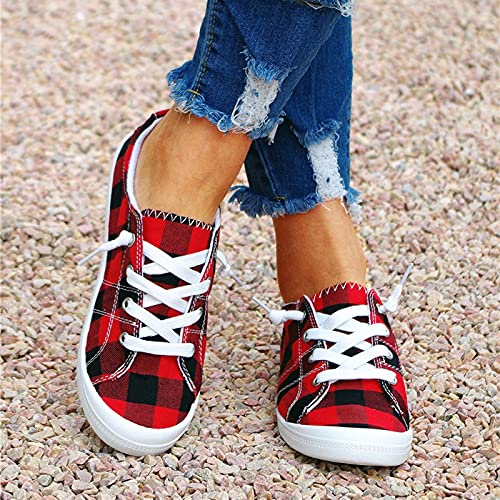 FASDNENDYS Women's Canvas Shoes Vulcanize Soft Ladies Autumn Loafers Flat Shoes Men Leather Shoes Red