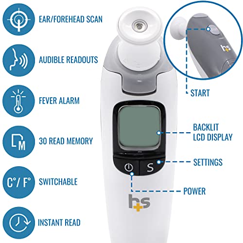 HealthSmart Talking Infrared Ear & Forehead Thermometer, No Probe Covers Needed, FSA & HSA Eligible, Visual Fever Alarm, Audio Readings in English & Spanish, Instant Scan
