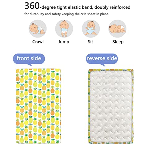 Pineapple Themed Fitted Mini Crib Sheets,Portable Mini Crib Sheets Soft & Stretchy Fitted Crib Sheet-Baby Crib Sheets for Girl or Boy,24β x38β,Multicolor