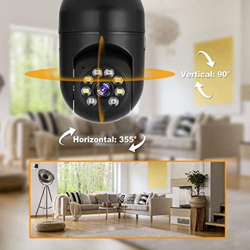 EVERSECU 1080P 2.0MP Wireless Light Bulb PTZ Security Camera with E27 Connector, Motion Auto Tracking, Two Way Audio, Night Vision, Tuya Smart Life App WiFi IP PTZ CCTV Camera