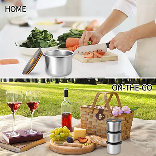 Stainless Steel Metal Food Storage Containers with Lids 440 * 3 Food Preservation Lunch Box Containers Leak-proof Light Easy Set with Air Vent Snack Boxes for People, Kitchen Storageā¦