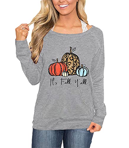 FLOYU Pumpkin Face Sweatshirt Women Halloween Off The Shoulder Tops Fall Pumpkin Pullover Halloween Long Sleeve Clothes