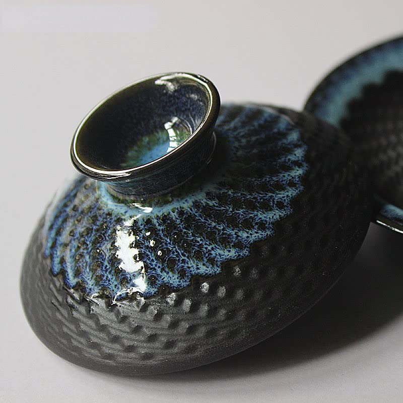 HonHeam Kiln Glazed Ceramic Gaiwan, Kungfu Porcelain Teacup, Chinese Retro Teacup, Sancai Gaiwan with Saucer with Lid