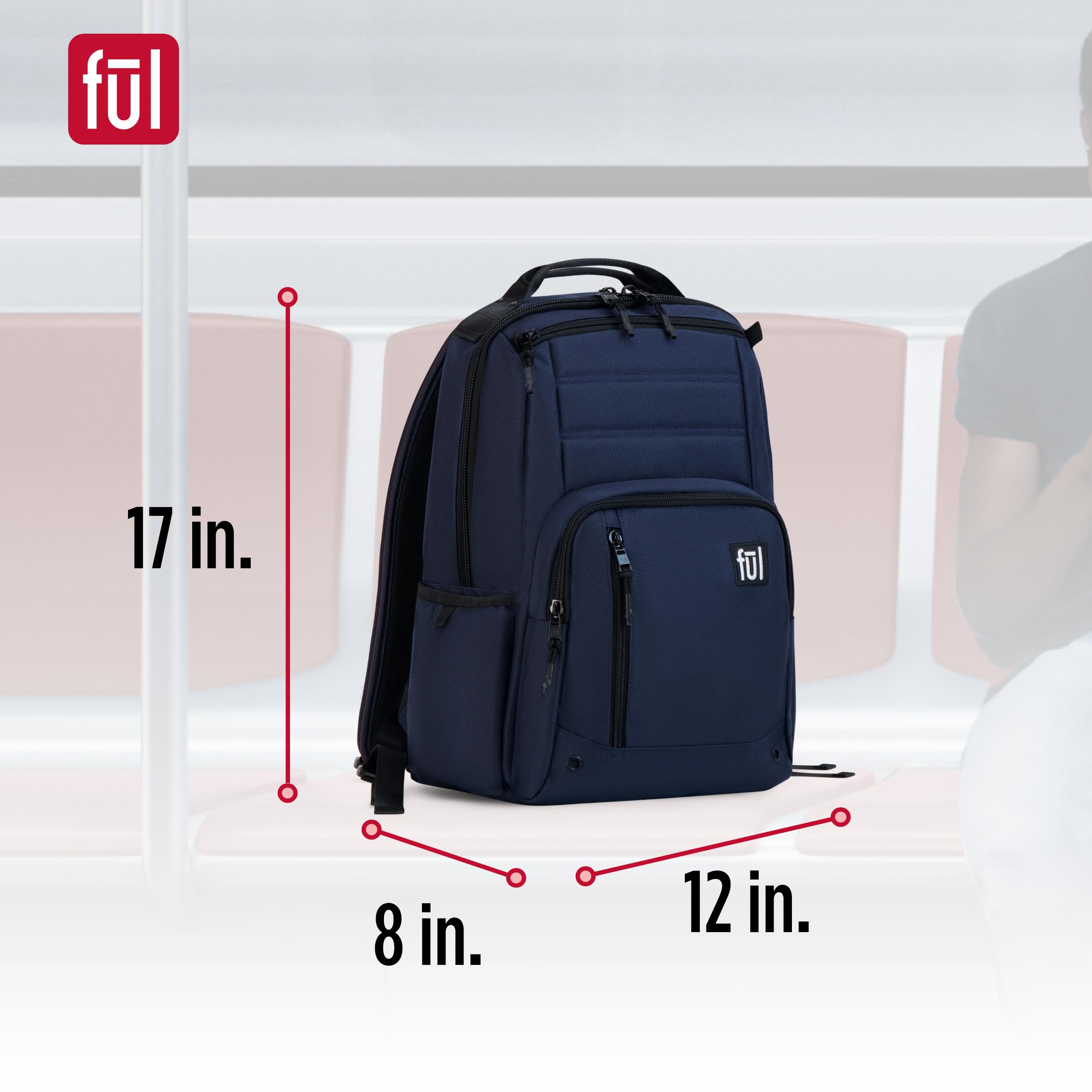 FUL Tactics Collection 15 Inch Laptop Backpack, Phantom Padded Computer Bag for Commute or Travel, Navy