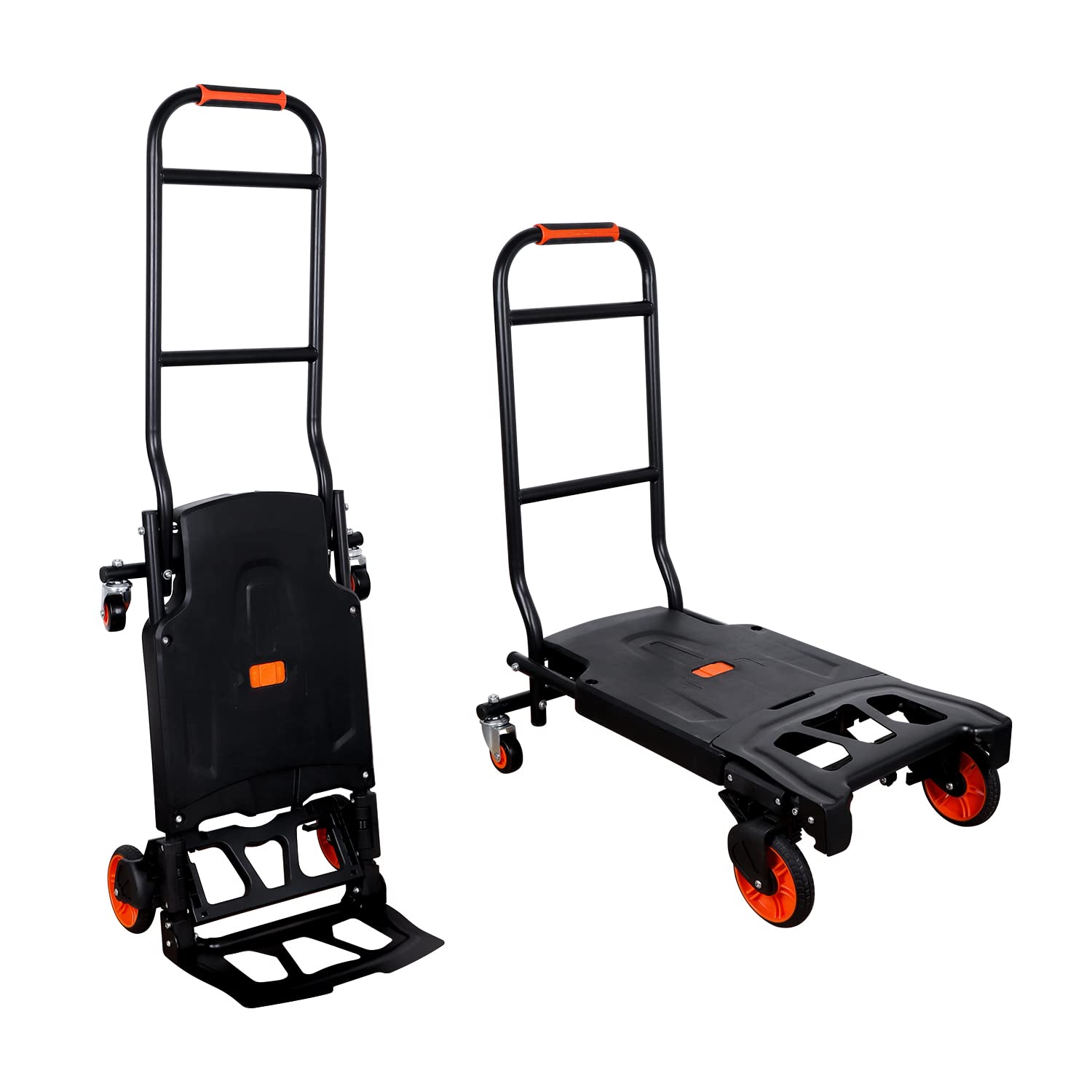 Joric Folding Hand Truck Portable Dolly Cart, One-Button Folding Portable Flatbed, Dual-Purpose Design, Switch at Will, 330lbs Capacity Hand Cart, Suitable for Transportation, Baggage Handling Use
