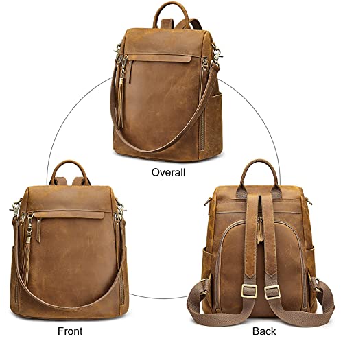 S-ZONE Women Vintage Genuine Leather Backpack Purse Anti-theft Fashion Travel Daypack