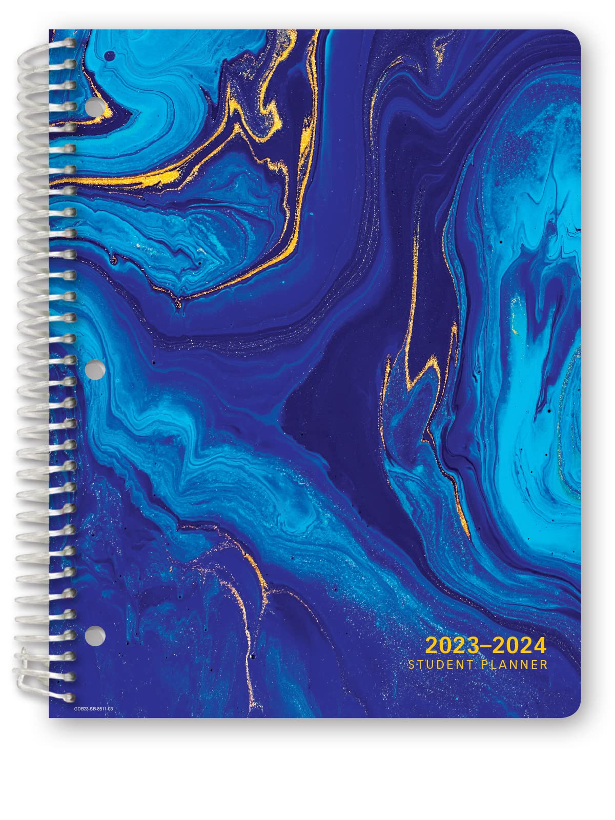 Global Datebooks Dated Middle School or High School Student Planner for Academic Year 2023-2024 Includes Ruler/Bookmark and Planning Stickers (Block Style - 5.5"x8.5" - Deep Blue Marble)