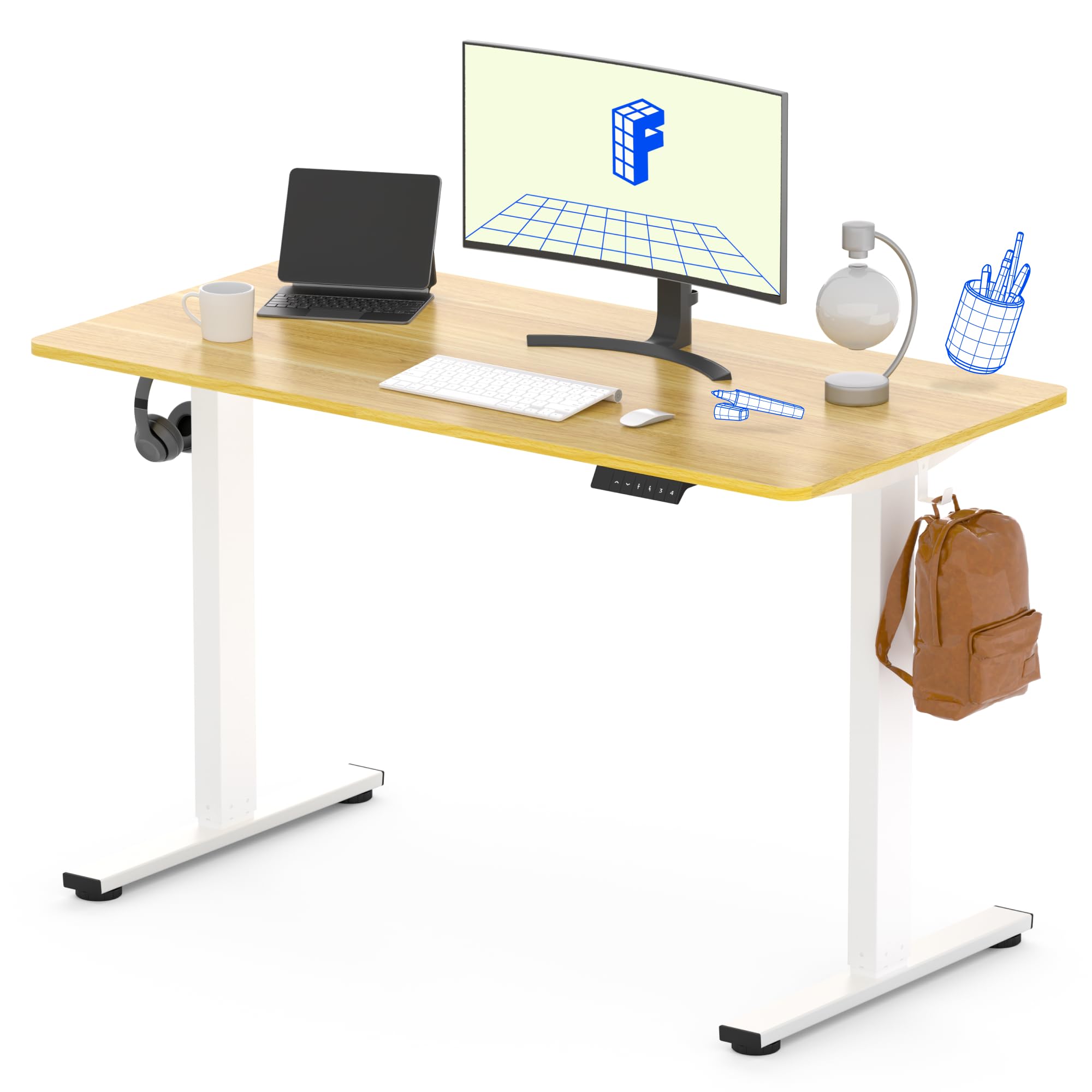 FLEXISPOT Standing Desk, Whole-Piece Desktop 48 x 24 Inches Height Adjustable Desk Stand up Desk Home Office Table for Computer Laptop (White Frame & Maple Desktop)