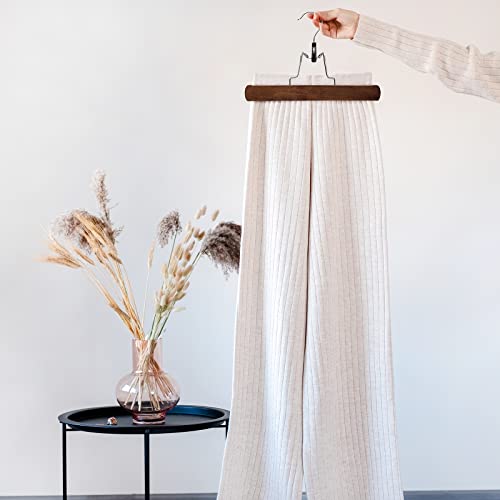 Nature Smile Wooden Pants Skirt Hangers, Smooth Finish Solid Wood Non Slip Jeans Slack Clamp Hangers Hair Extension Hangers (10 Pack Retro)