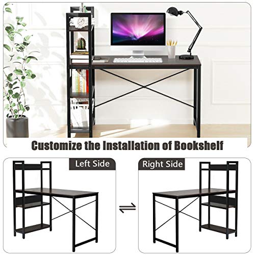 EVERMARKET Computer Desk with Shelves,Writing Desk with Storage Bookshelf Reversible Study Table Office Corner Desk with Shelves Home Office Desk with Bookshelf Easy Assemble (47 Inch,Brown)