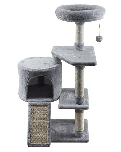 MIAO PAW 11Grey Cute Cat Tree Tower for Indoor Cats - Condo with Sisal Scratching Posts,Jump Platform Cat Furniture Activity Center Play House Bed