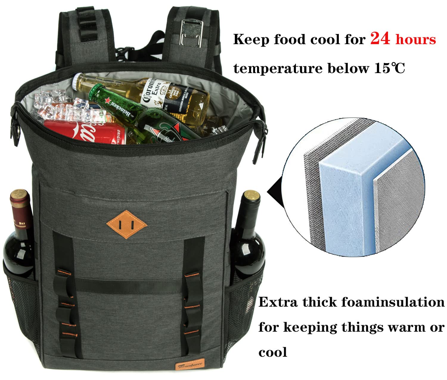 FANFAREE Backpack Cooler Insulated Waterproof Cooler Backpack Soft Lightweight with Cooler for Men Women to Lunch Picnic Fishing 30 Cans