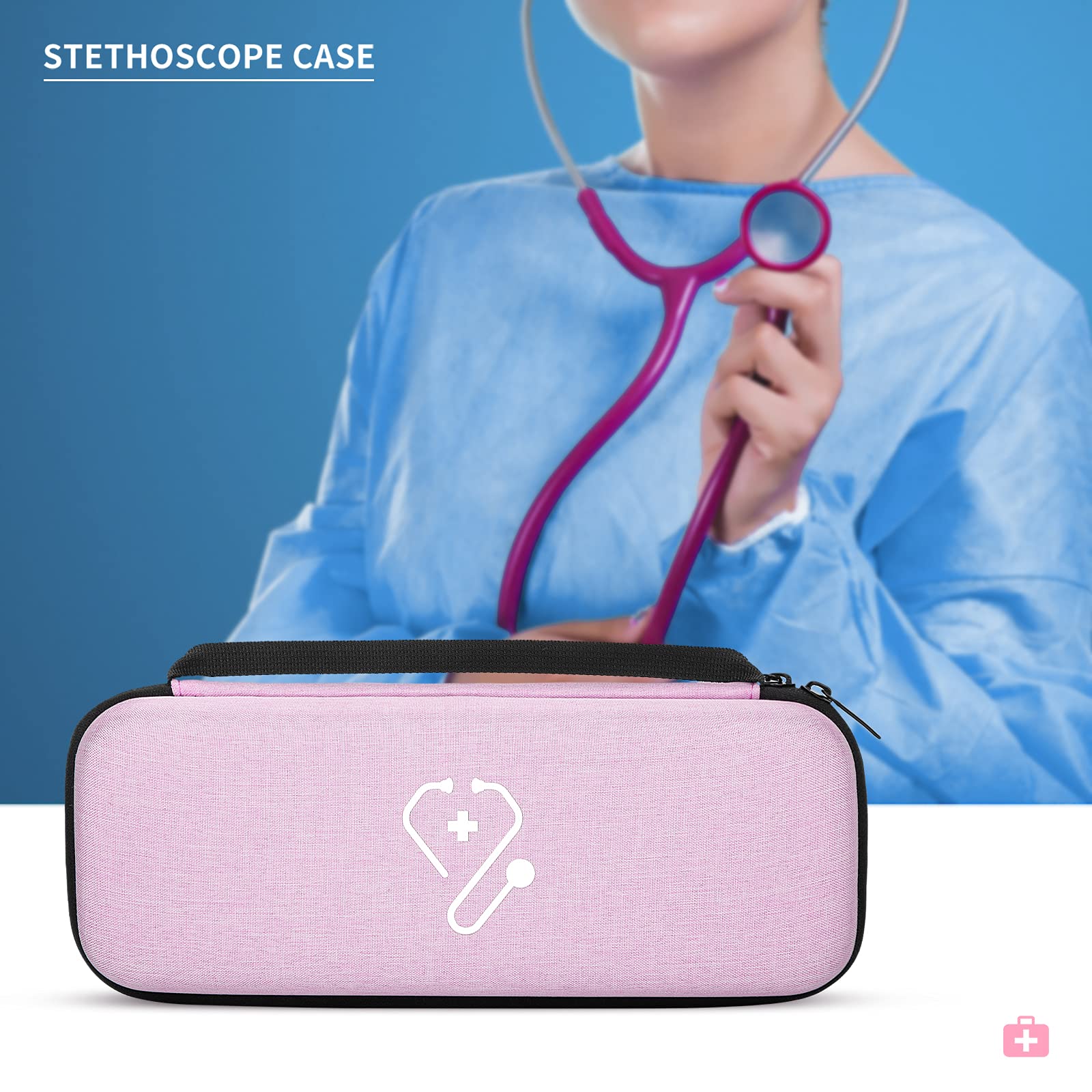 YINKE Stethoscope Case for 3M Littmann Classic III/Cardiology IV/Lightweight II S.E. & MDF Acoustica Stethoscope, Hard Organizer Storage Bag for Nurses and Doctors Accessory (Pink)