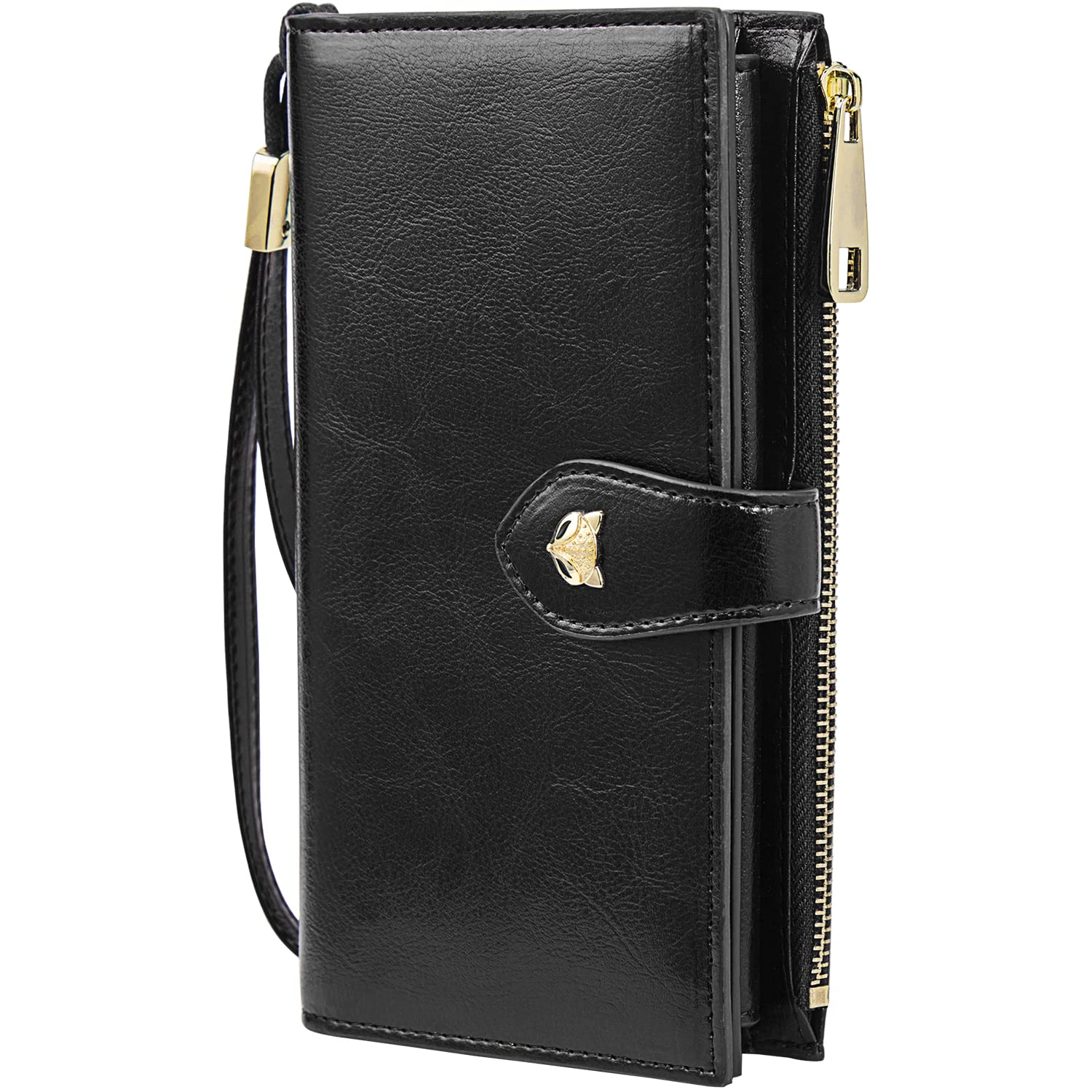 FOXLOVER RFID Wallets for Women Large Capacity Leather Credit Card Holder with Wristlet