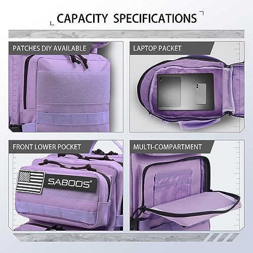 Saboos Gym Backpack for Women Tactical Military Outdoor Hiking Travel Camping Backpack Nylon Large Rucksack 25L Purple
