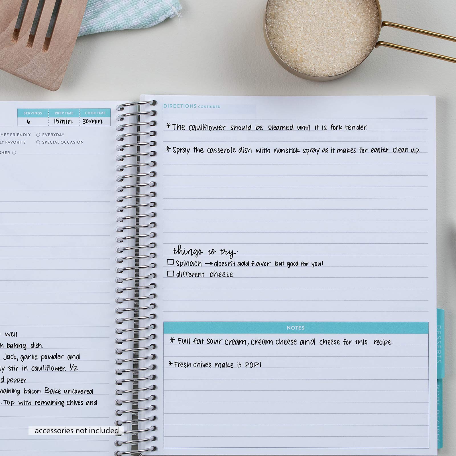 Erin Condren Spiral Coiled Recipe Prompted Notebook - Metallic Wet-Erase Interchangeable Designer Cover with 160 Pages, 80 Sheets of Heavy 80# Mohawk Paper