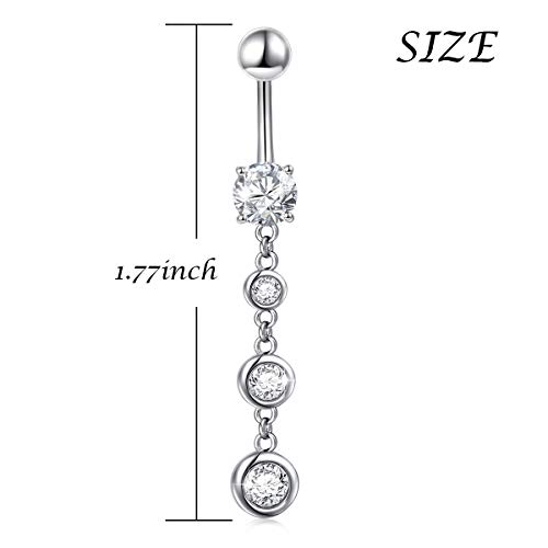 FLYOW S925 Sterling Silver Dangle Belly Button Rings Women Navel Rings CZ Body Piercing