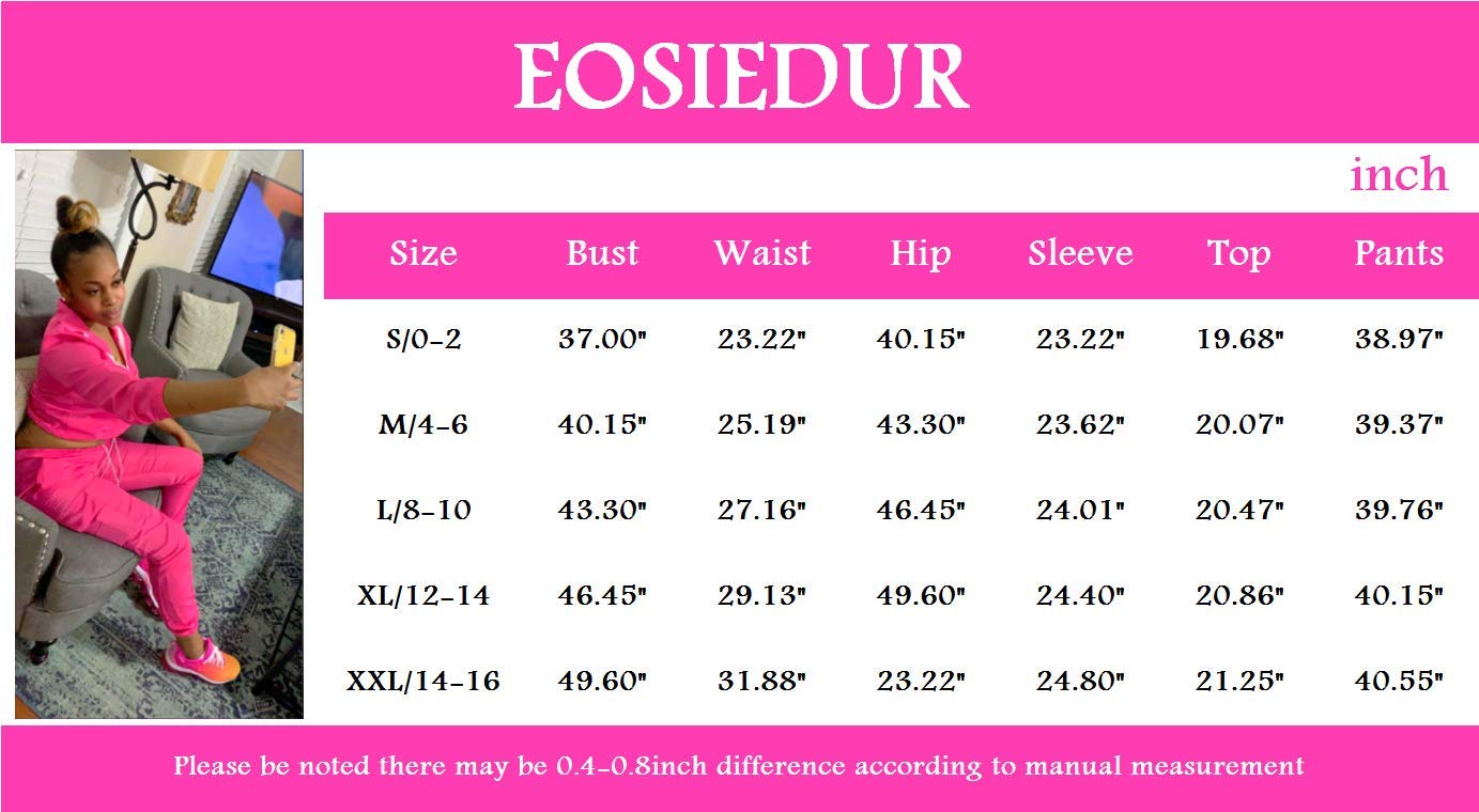 EOSIEDUR Women 2 Piece Outfits Tracksuit Jumpsuits Lightweight Windbreaker Pullover Jacket Crop Top Pants Set Large 8-10 Rose Pink