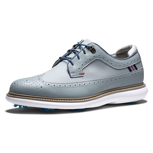 FootJoy Men's Traditions-Shield Tip Previous Season Style Golf Shoe, Grey/Grey/Red, 9 Wide