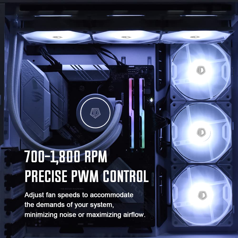 ID-COOLING TF-12025-SW Case Fan 120mm PWM Fan White LED Light CPU Cooling Fan for CPU Cooler/Radiator/PC Chassis