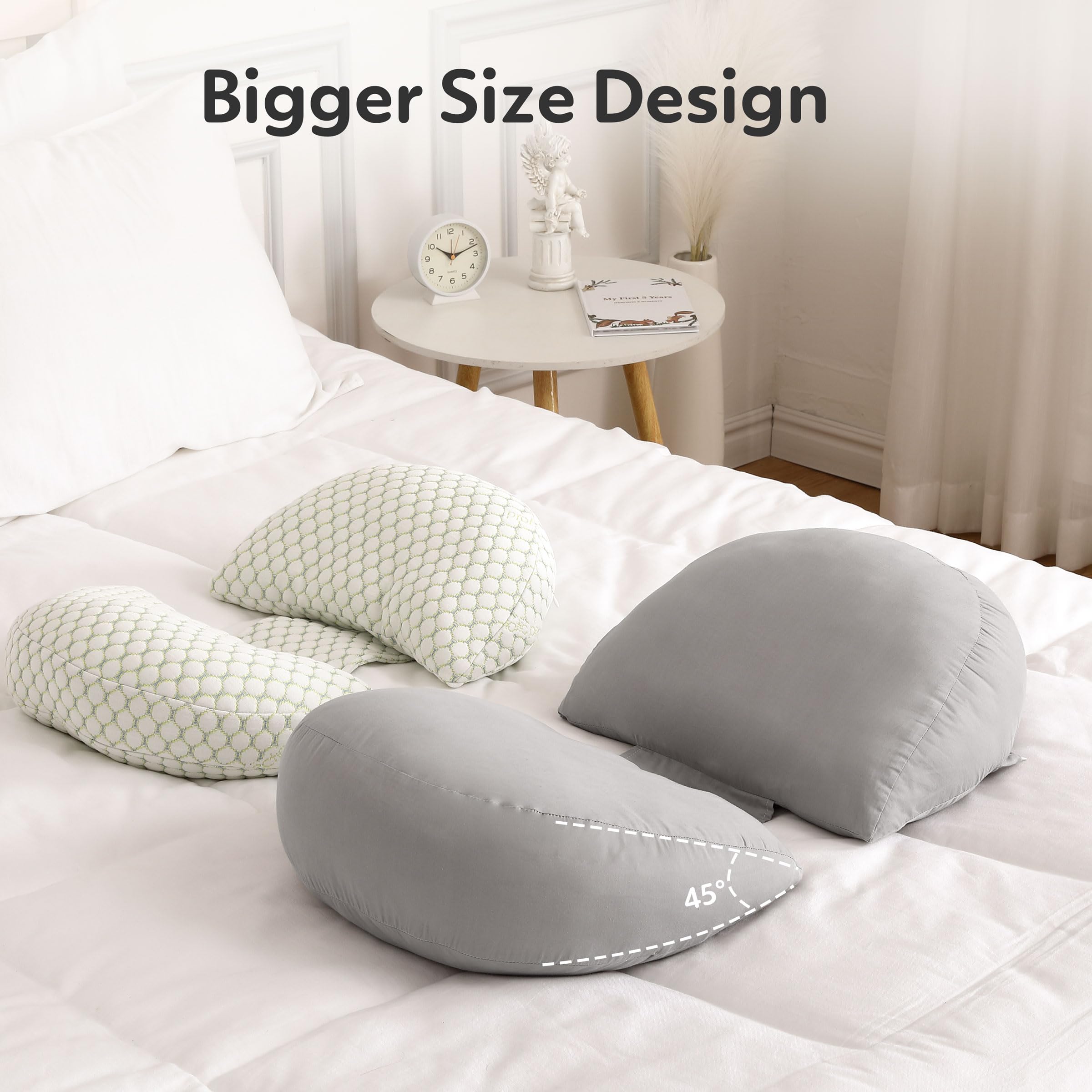 GROWNSY Pregnancy Pillows for Sleeping, Maternity Pillow for Pregnant Women, Large Size Body Soft Support for Back, Belly, HIPS & Legs - Adjustable Detachable Pillow Cover Grey