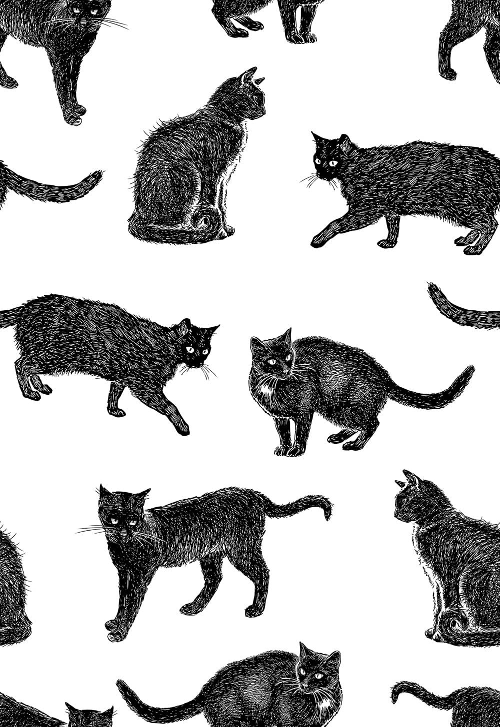 GLOW4U Self Adhesive Black Cat Shelf Liner Contact Paper Peel and Stick Cats Wallpaper for Wall Kids Room Drawer Cabinets Dresser Door Funiture Decor 17.7X117 Inches