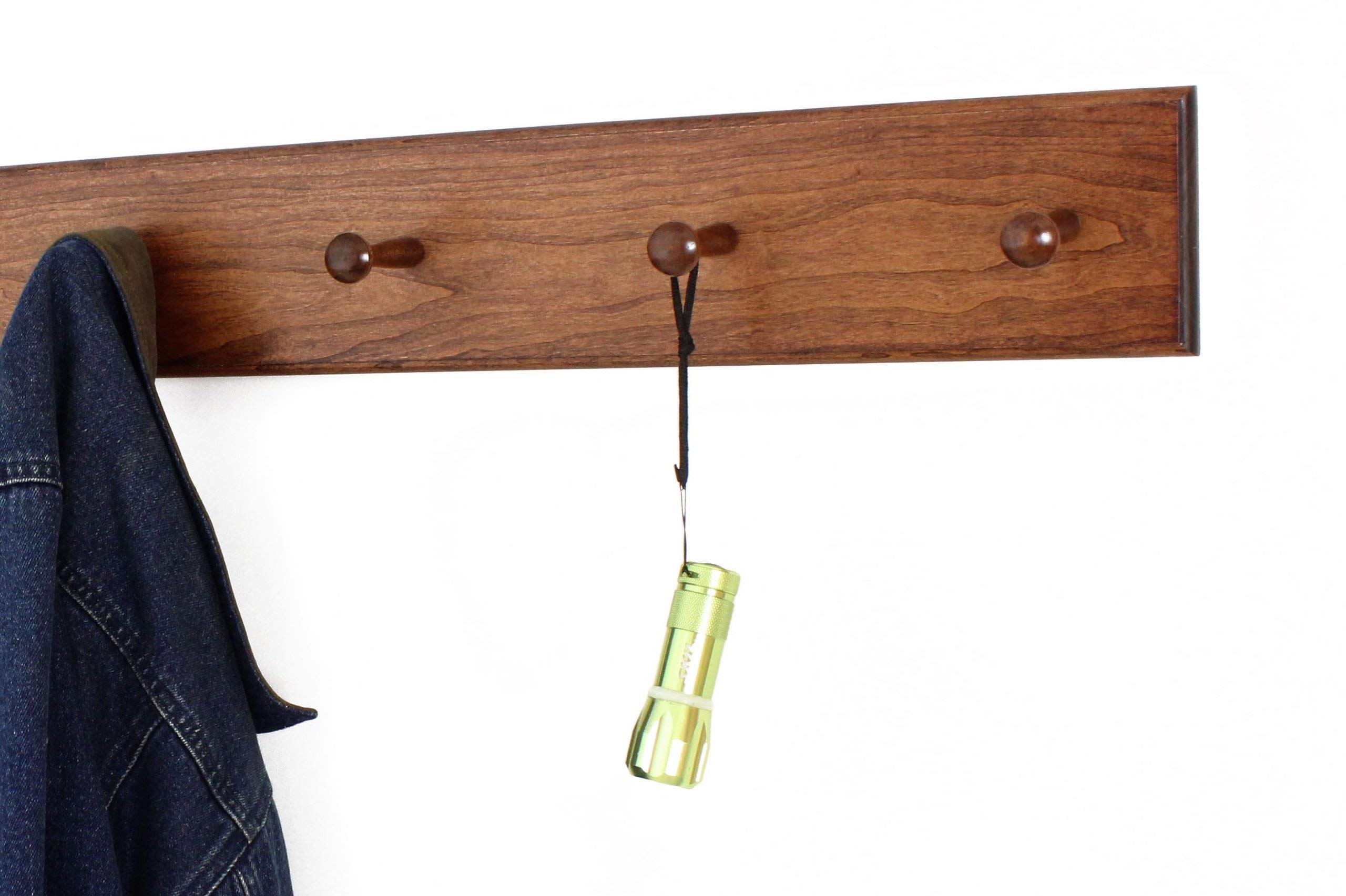 Solid Cherry Shaker Peg Rack 3.5" or 4.5" Extra Wide 23 to 59 Inches Long With 3 to 10 Pegs - 100% Made in the USA