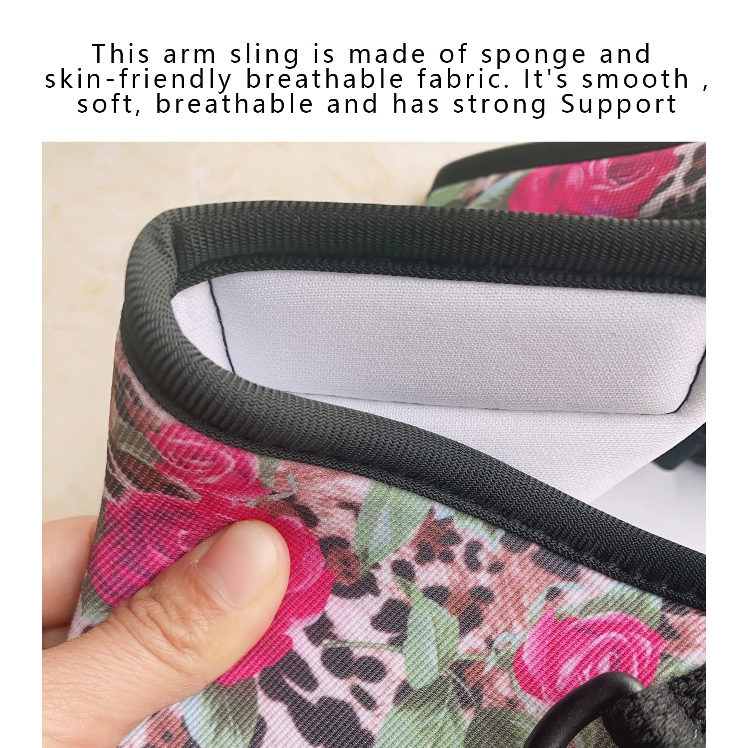 Fotgok Foam Arm Sling Elbow Brace Support with Waist Strap Rotator Cuff Support Shoulder Support Immobilizer for Shoulder Injury for Kids, for Broken, Dislocated, Fracture, Rose Leopard, Large