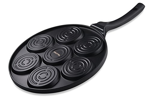 Gourmia GPA9540 Emoji Smiley Face Pancake Pan - Fun 7 Emoji Mini Pancake and Flapjack Maker - Die Cast Aluminum, Double Layer Nonstick Coating - Cool-to-Touch Handle