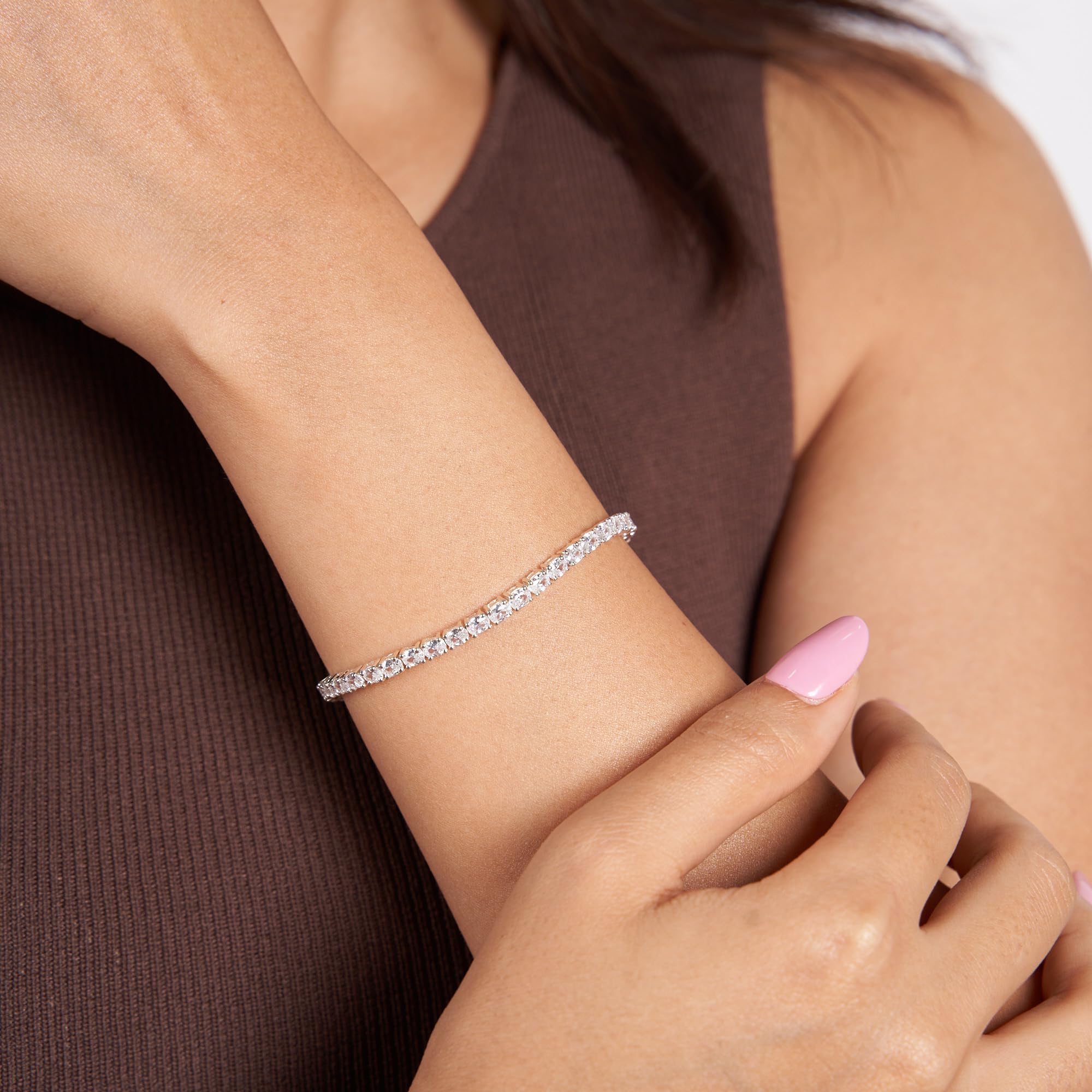 FRIENDLY DIAMONDS 5 Carat IGI Certified Lab Grown Diamond Bracelet Line 7" | 14K in White Gold | Aldea Oval Lab Diamond Tennis Bracelet | Prong Settings | FG-VS1-VS2 Quality