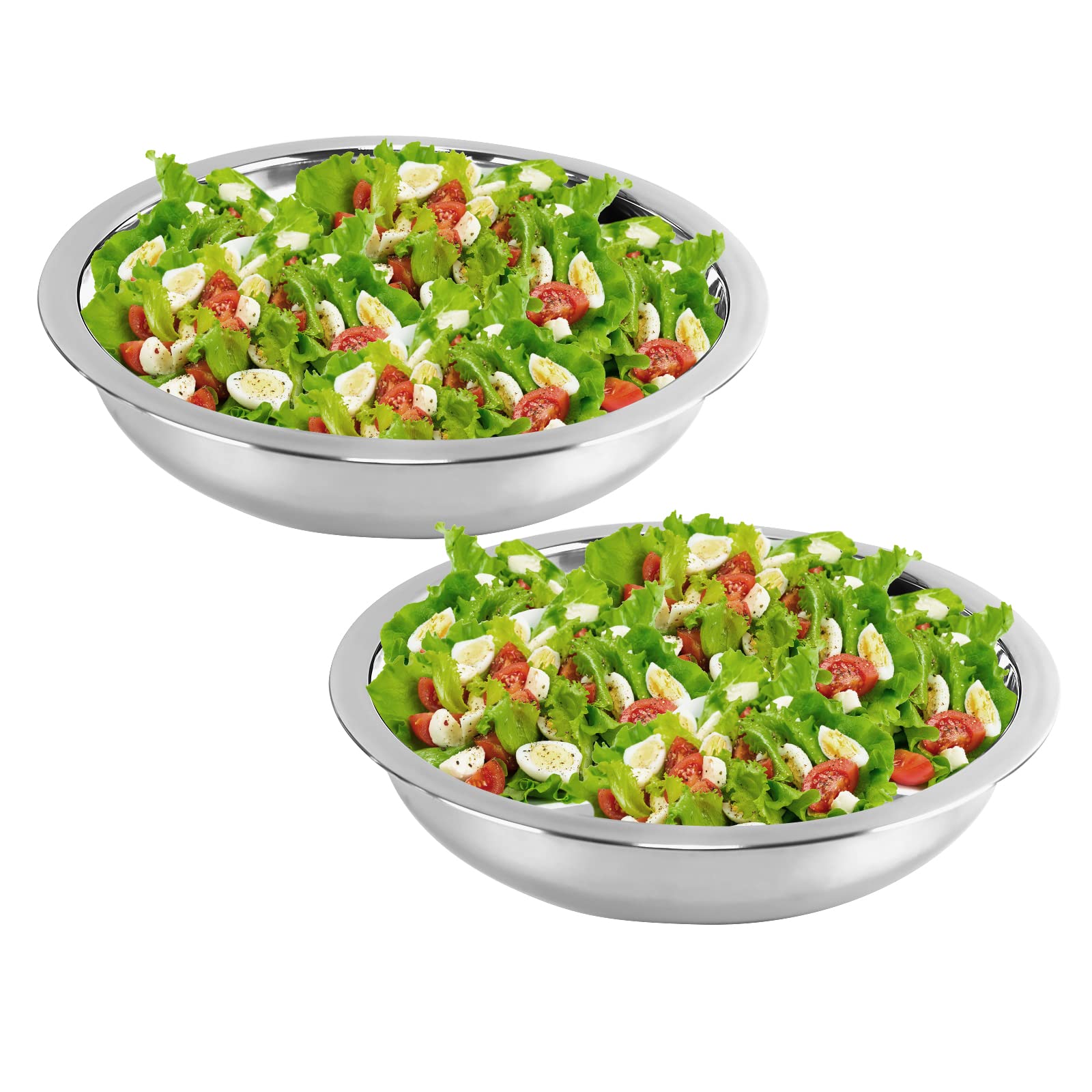 Fulgutonit 2 Packs 4 QT/3.8 L Stainless Steel Food Pan for Chafing Dish Buffet Set, Round Hotel Pan for Food Preparation