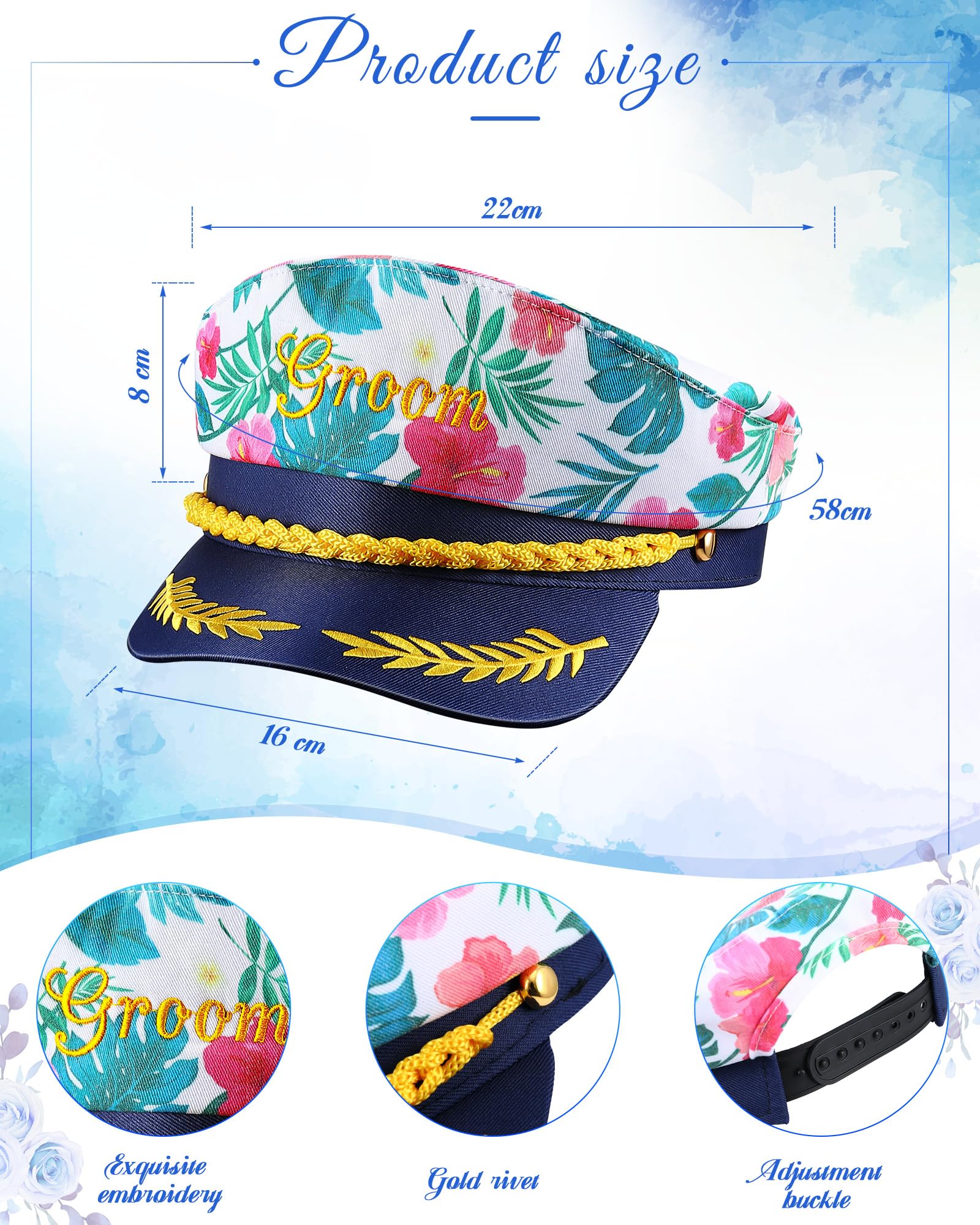 Skicuff 2 Pcs Bride Groom Captain's Hats for Bachelorette, Bridal Shower and Wedding Party