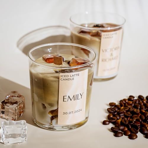 Personalized Iced Coffee Latte Candle β Custom Soy Wax Candle with Wooden Wick β Gift for Weddings, Birthdays, Bridesmaids, and Christmas Gifts