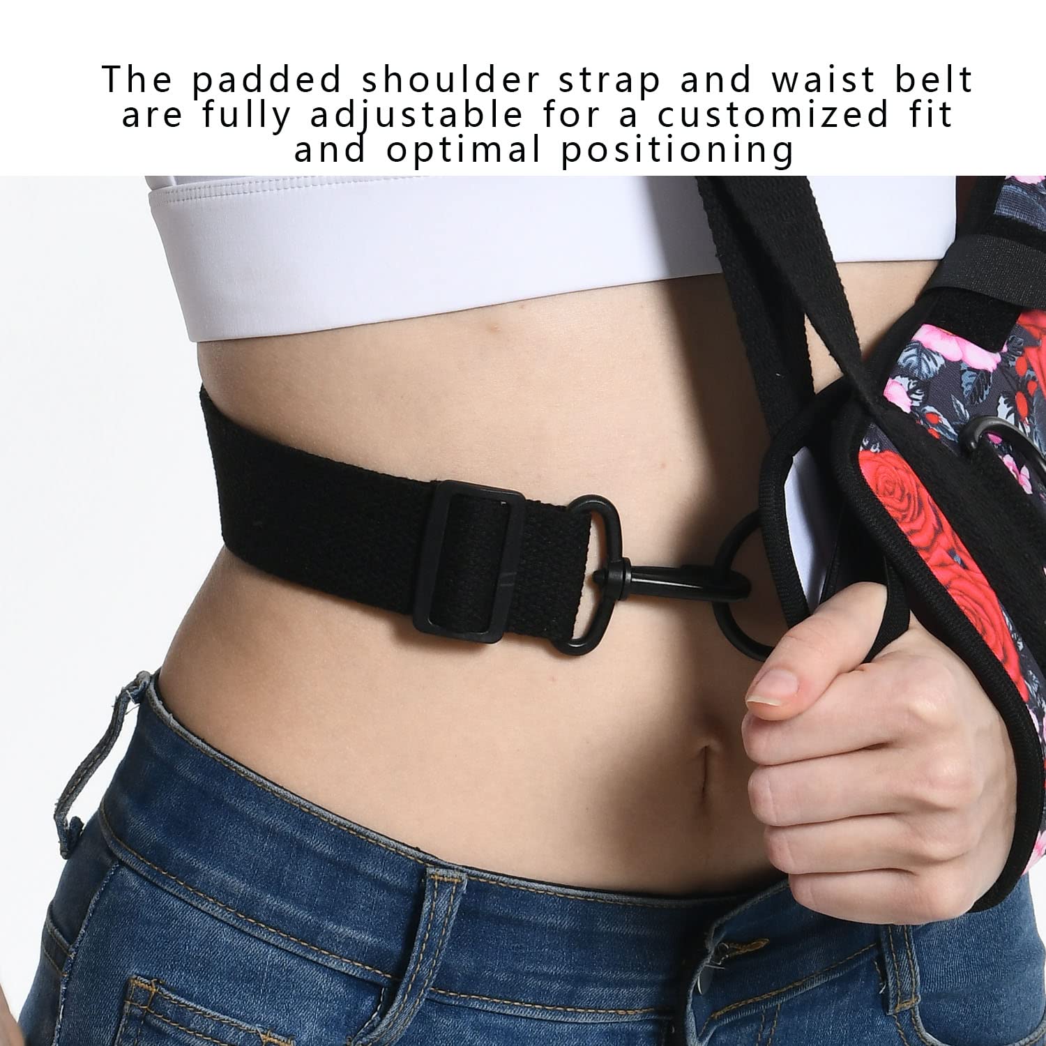 Fotgok Soft Foam Arm Sling with Waist Belt for Shoulder Women-Shoulder Immobilizer with Strong Support-Breathable Arm Support Brace for Shoulder Injury,Red Rose