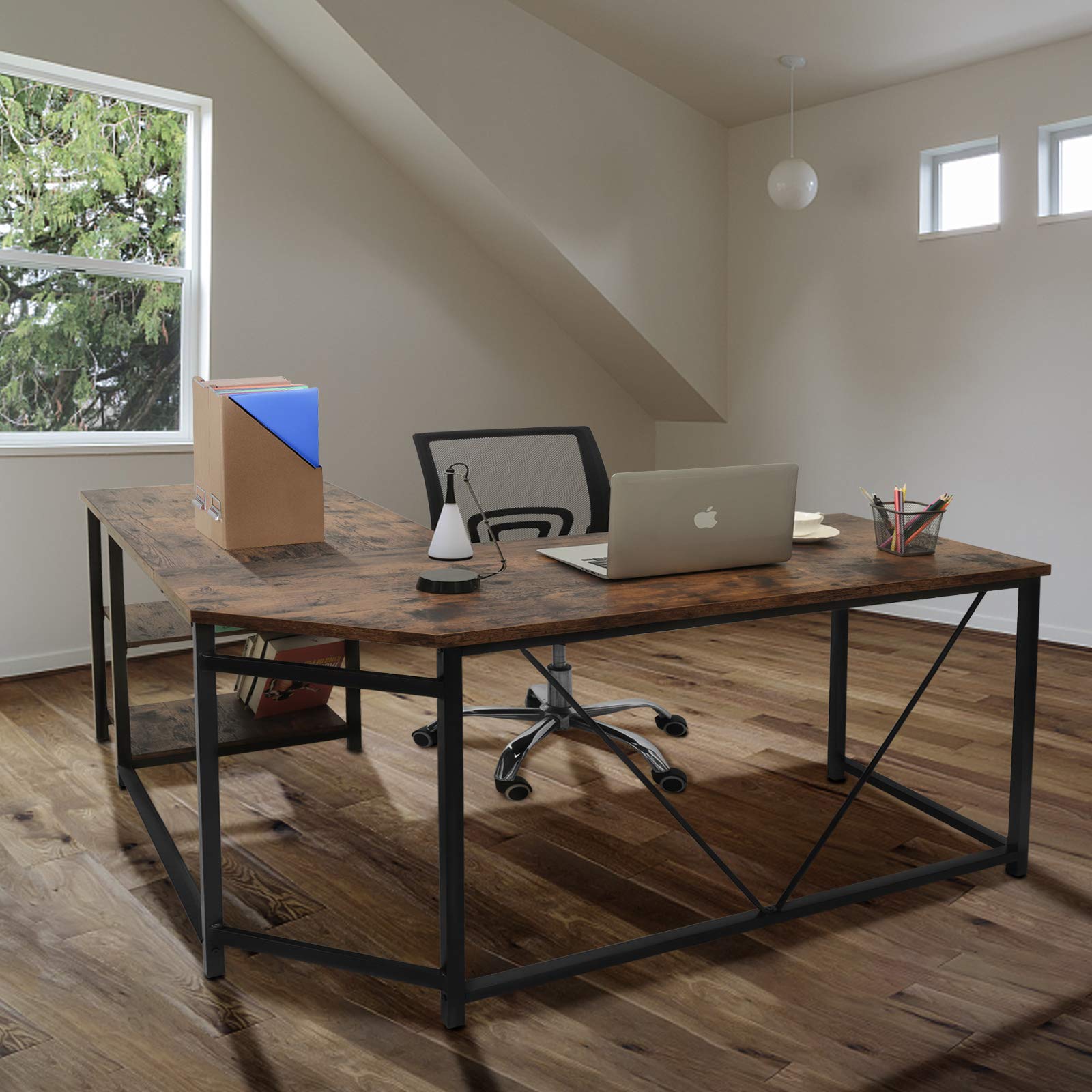 Dryadalis L-Shaped Computer Desk, 54" Gaming Desk, Corner Desk with Movable Laptop Stand, Student Writing Desks for Home Office, Easy to Assemble