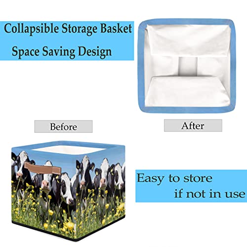 Funky Qiu Storage Cube Bins Farm Flower Cow Large Collapsible Storage Basket with Handle Decorative Storage Boxes for Toys Organizer Closet Shelf Nursery Kid Bedroom,13x13x13