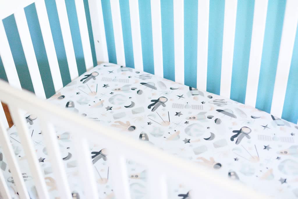 Everyday 2 Pack Fitted Crib Sheet, 100% Soft Breathable Microfiber Sheets, Fits Standard Size Crib Mattress 28in x 52in, Nursery Sheet – Astronauts + Light Blue (LA 01 ALB)