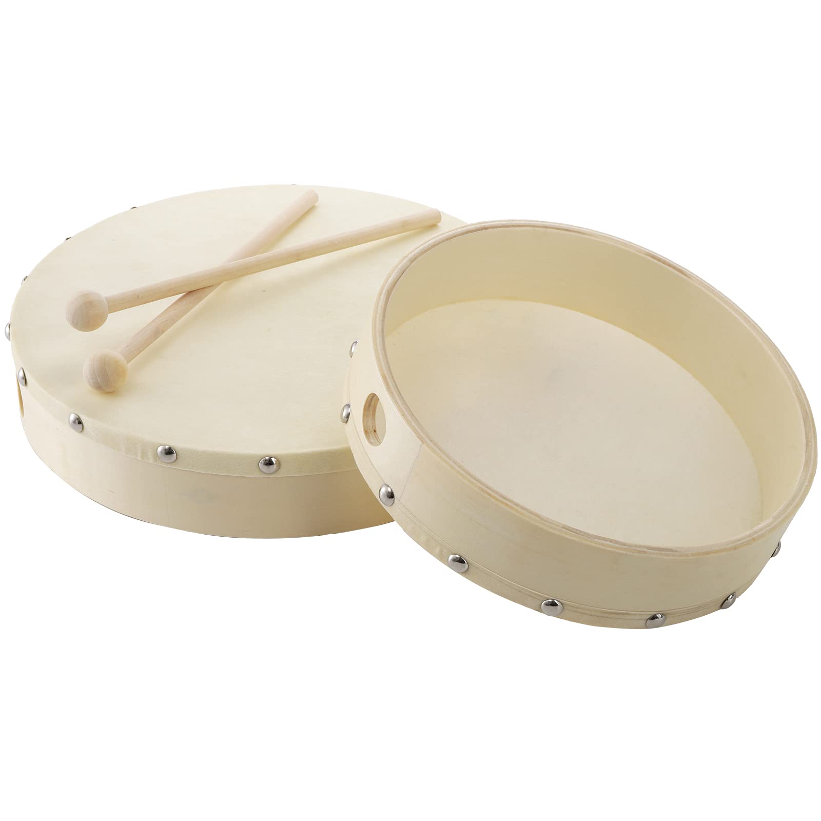 Foraineam 10 Inch & 8 Inch Hand Drum Musical Hand Percussion Wood Frame Drum with Drum Stick