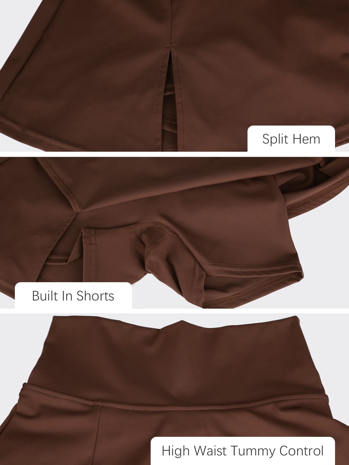 ECUPPER Women's Workout Tennis Skirt High Waisted Athletic Golf Skort Inner Shorts Stretch A Line Pencil Skirts Coffee