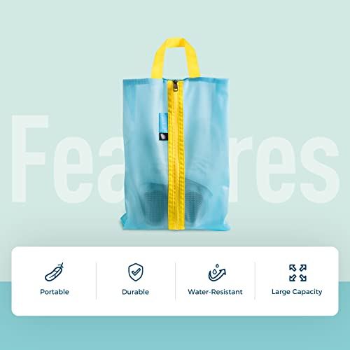 pack all Water Resistant Kids Shoe Bag for Travel, Storage Organizer Shoe Pouch with Zipper, Cute for Girls, Boys,Toddlers(Blue)