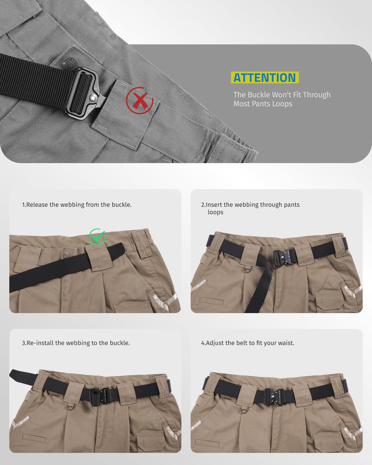 FAIRWIN 1.5 Tactical Belt Reinforced EDC Belts for Men Military Tactical Belts for Men with Heavy Duty Quick Release Buckle