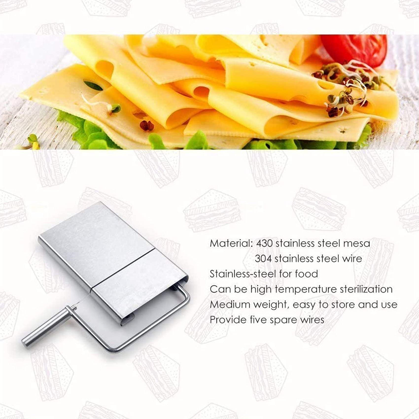 HANFAIRS Cheese Slicer, Cutter for Cheese , 5 Replacement Wires Inside & 1 Multi-Use Cheese Knife & 1 Cheese Planer