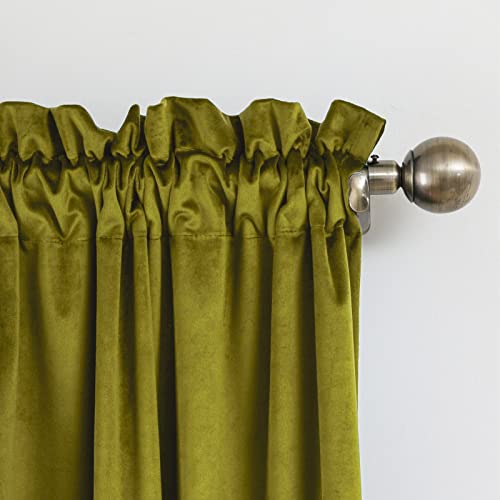 PLEASANT BOULEVARD | Velvet Curtains [2 Panels] Elegant Living Room Bedroom Nursery Window Drape Curtains for Room Darkening, Rod Pocket Style (52 x 84in, Olive Green)