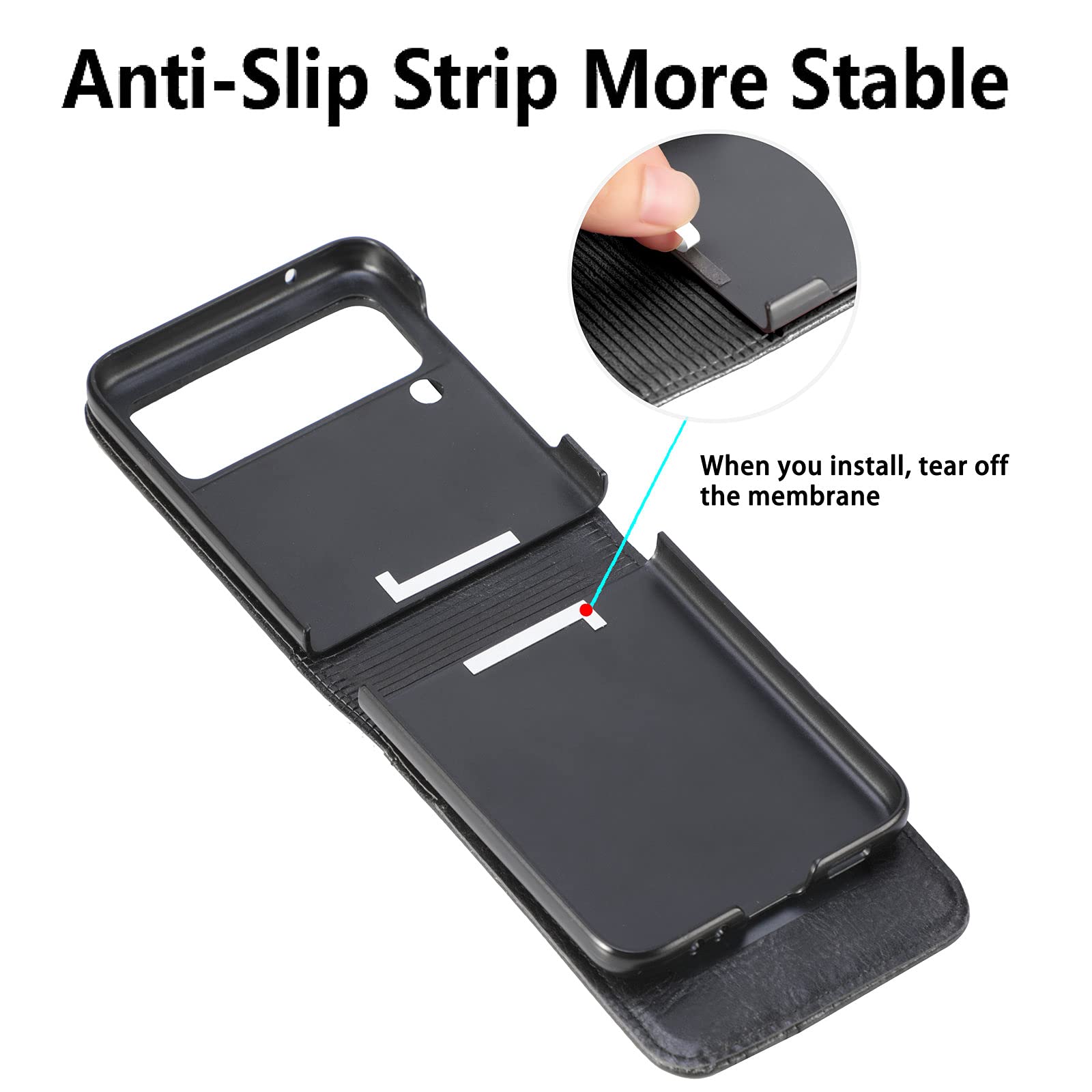 Ephoou Wallet Case for Samsung Galaxy Z Flip 3 5G with Card Holder, Premium PU Leather Phone Cover Case for Samsung Galaxy Z Flip 3 Business Black